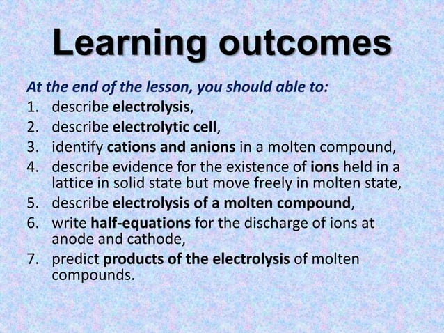 Electrolysis part 2: molten compound | PPTX | Chemistry | Science