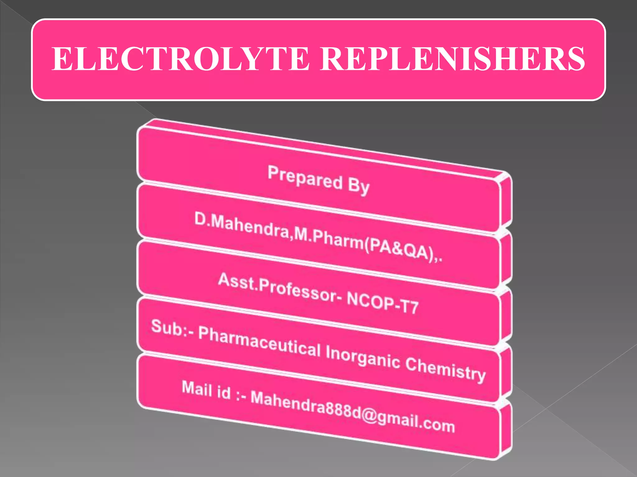 Electrolyte replenishers in Inorganic chemistry / Body therapy | PPT