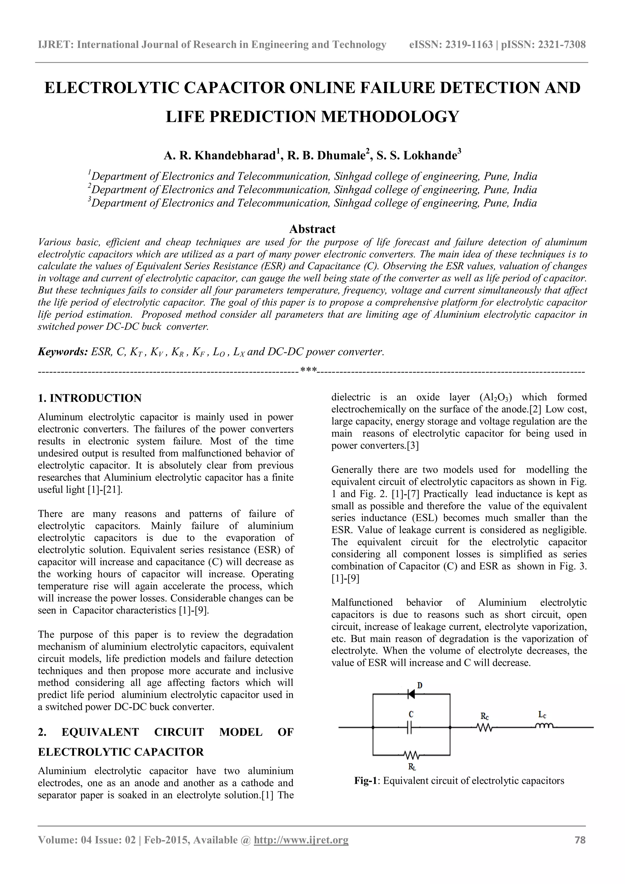 Electrolytic capacitor online failure detection and life prediction methodology | PDF
