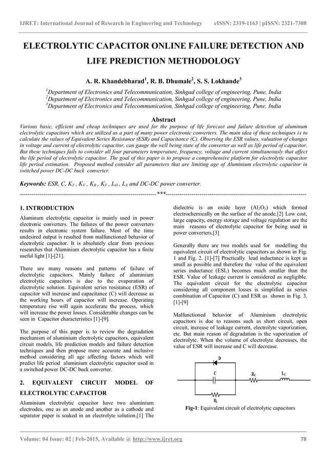 Electrolytic capacitor online failure detection and life prediction methodology | PDF | Consumer ...