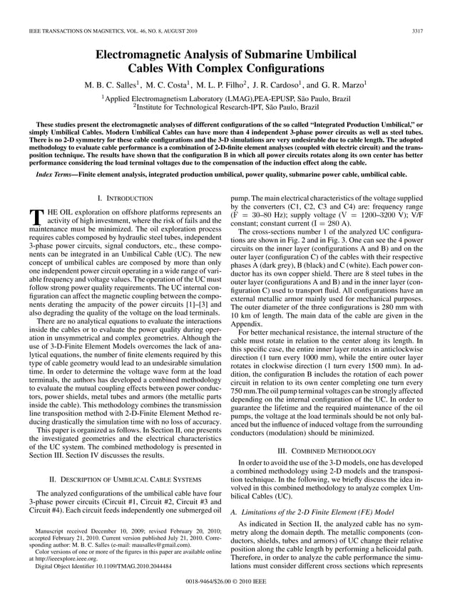 Electromagnetic analysis of submarine umbilical cables with complex configurations | PDF