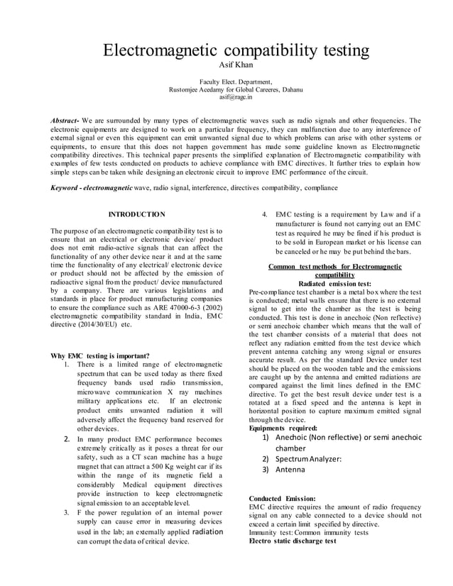 Electromagnetic compatibilty testing | DOCX | Technology & Computing