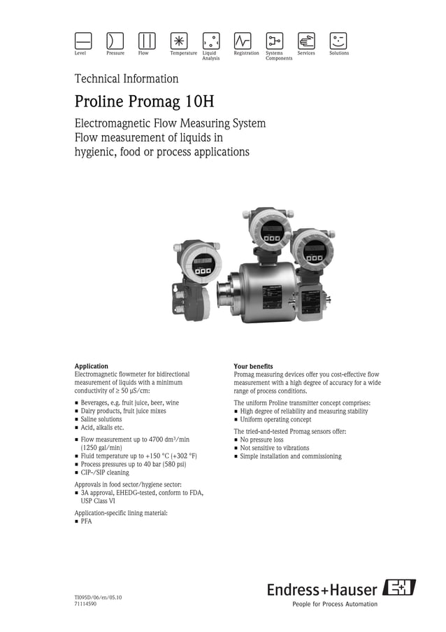 Electromagnetic flowmeter - Proline Promag 10H | PDF | Computer ...