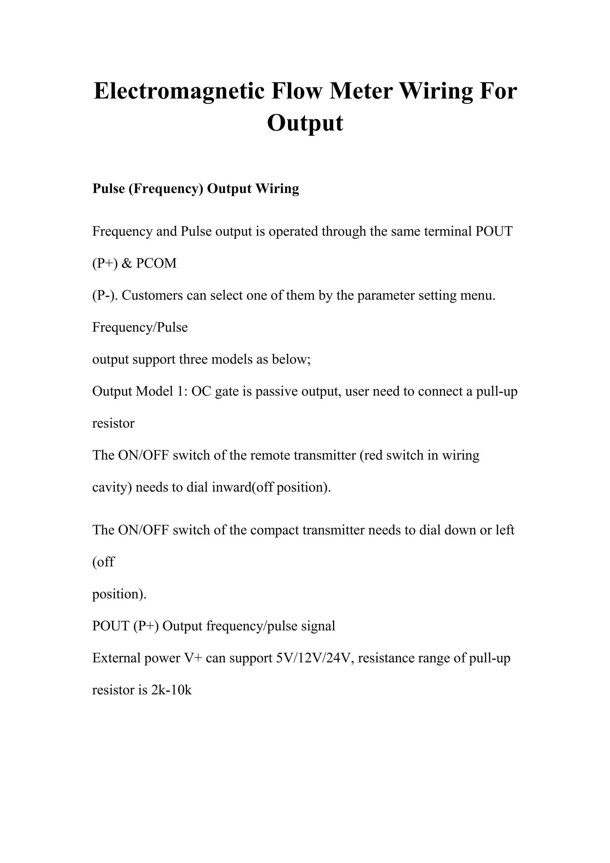 Electromagnetic flow meter wiring for output | PDF