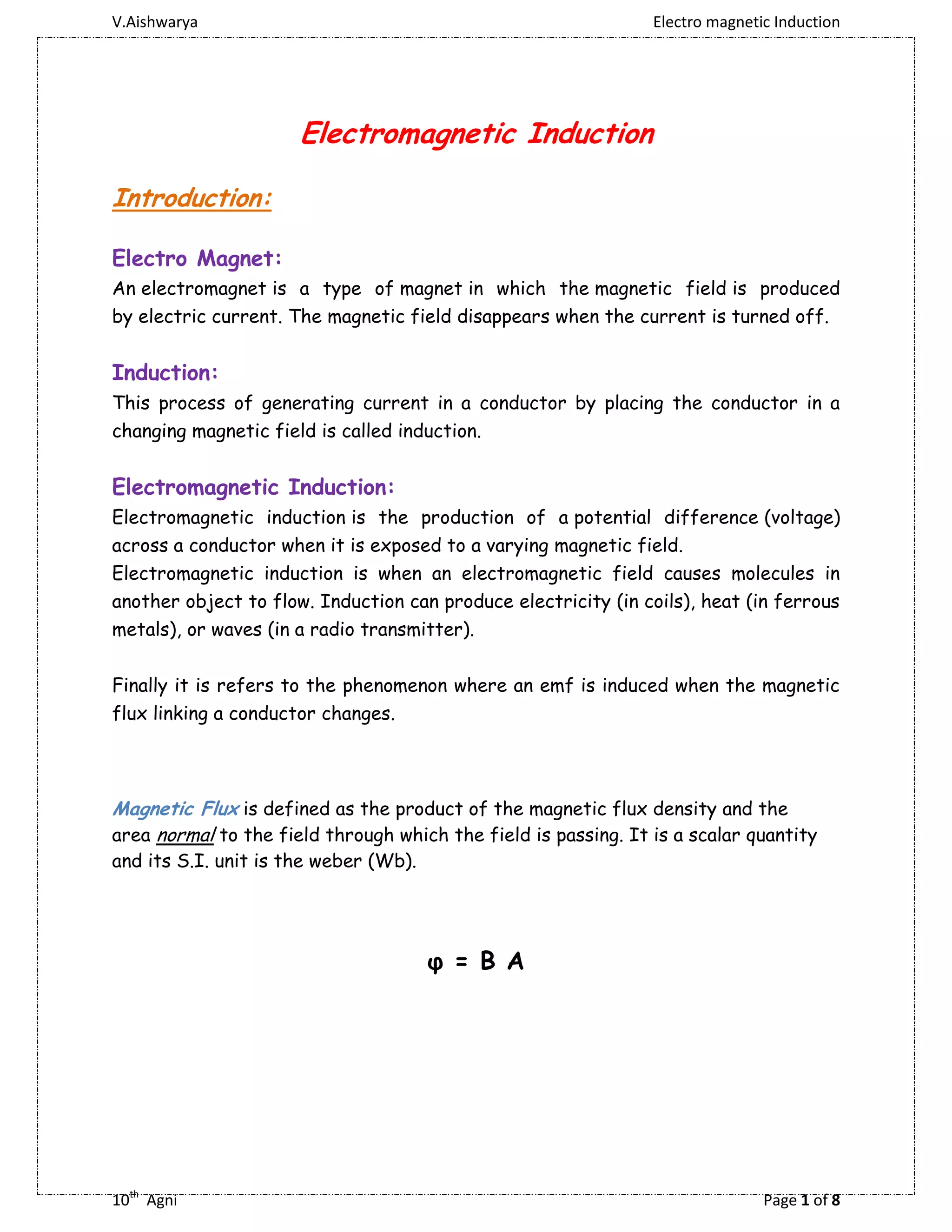 Electro magnetic induction | DOCX