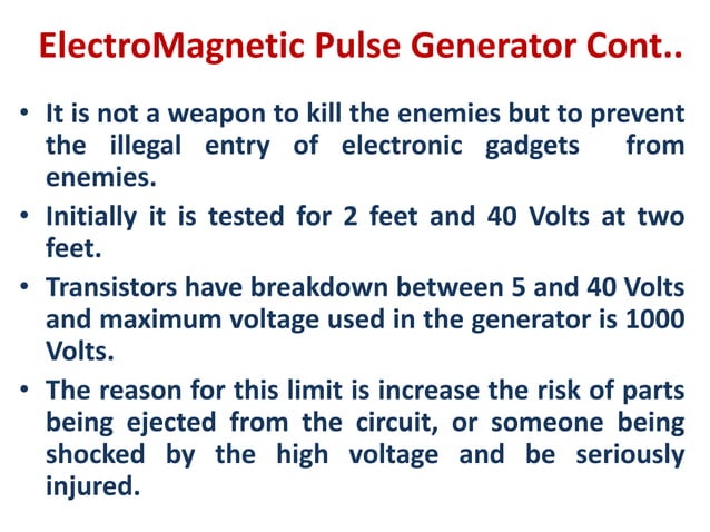 Electromagnetic pulse generator(emp bomb) | PPTX