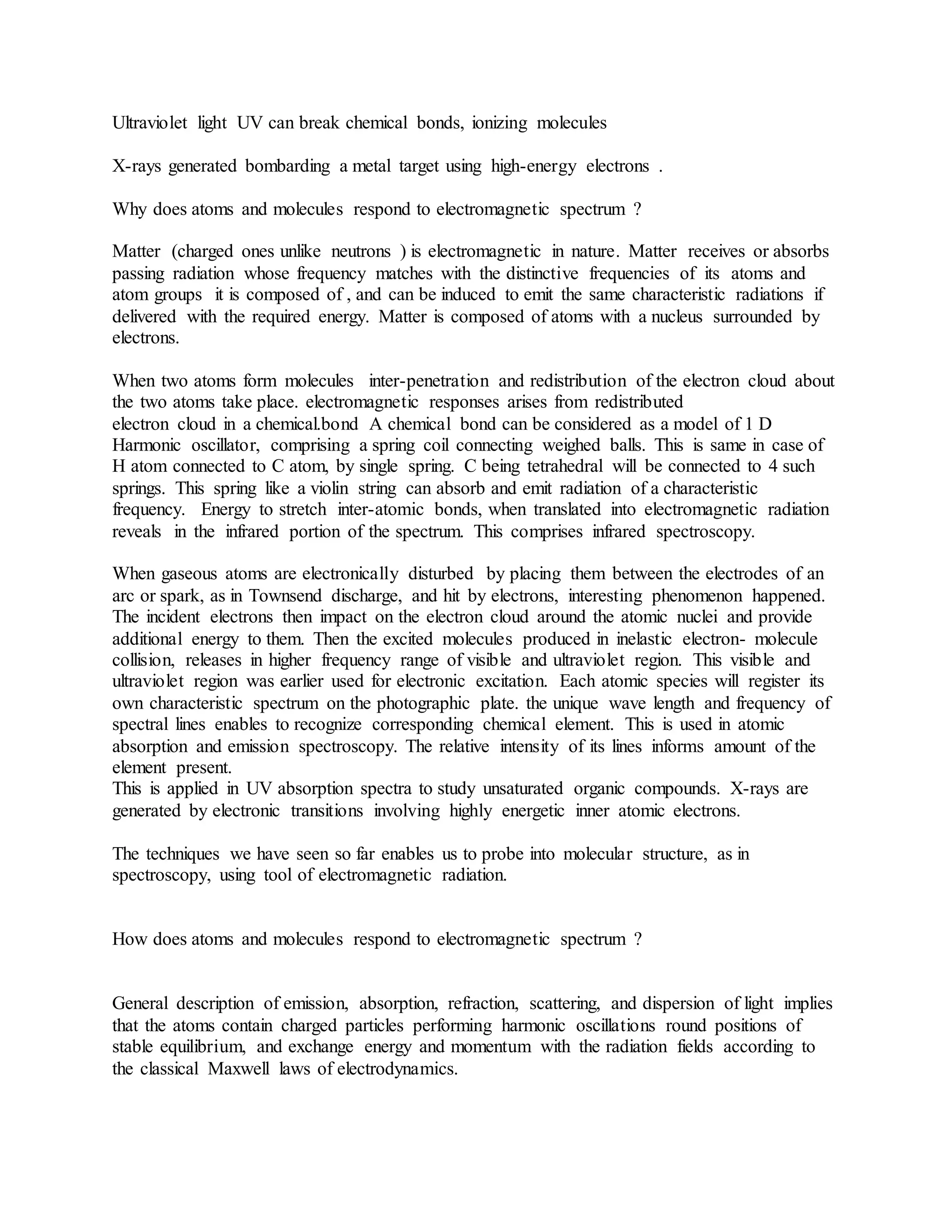 Electromagnetic spectrum, interaction with matter | DOCX