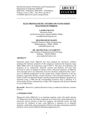 Electromagnetic studies on nano sized magnesium ferrite | PDF