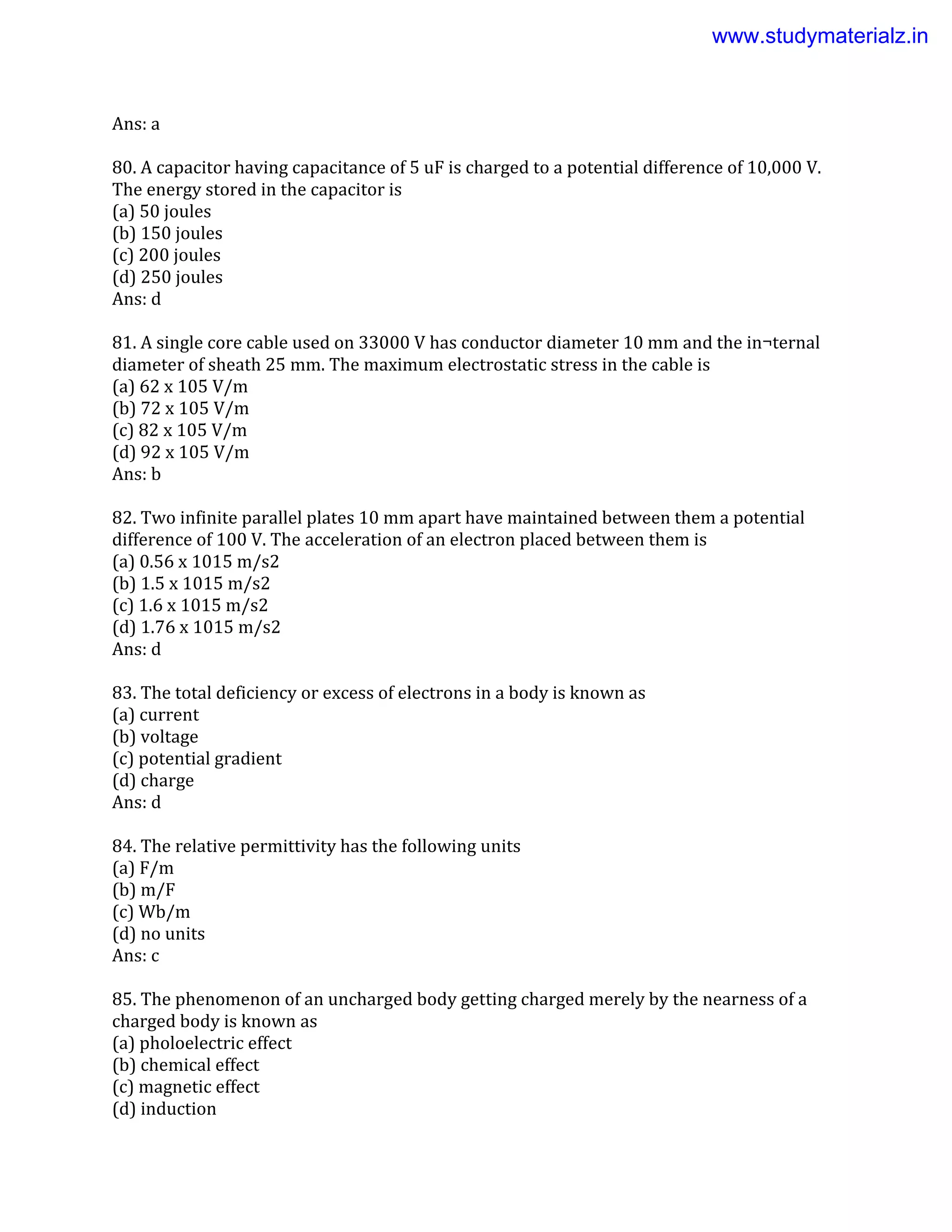 Electromagnetic theory objective type questions watermark | PDF | Chemistry | Science