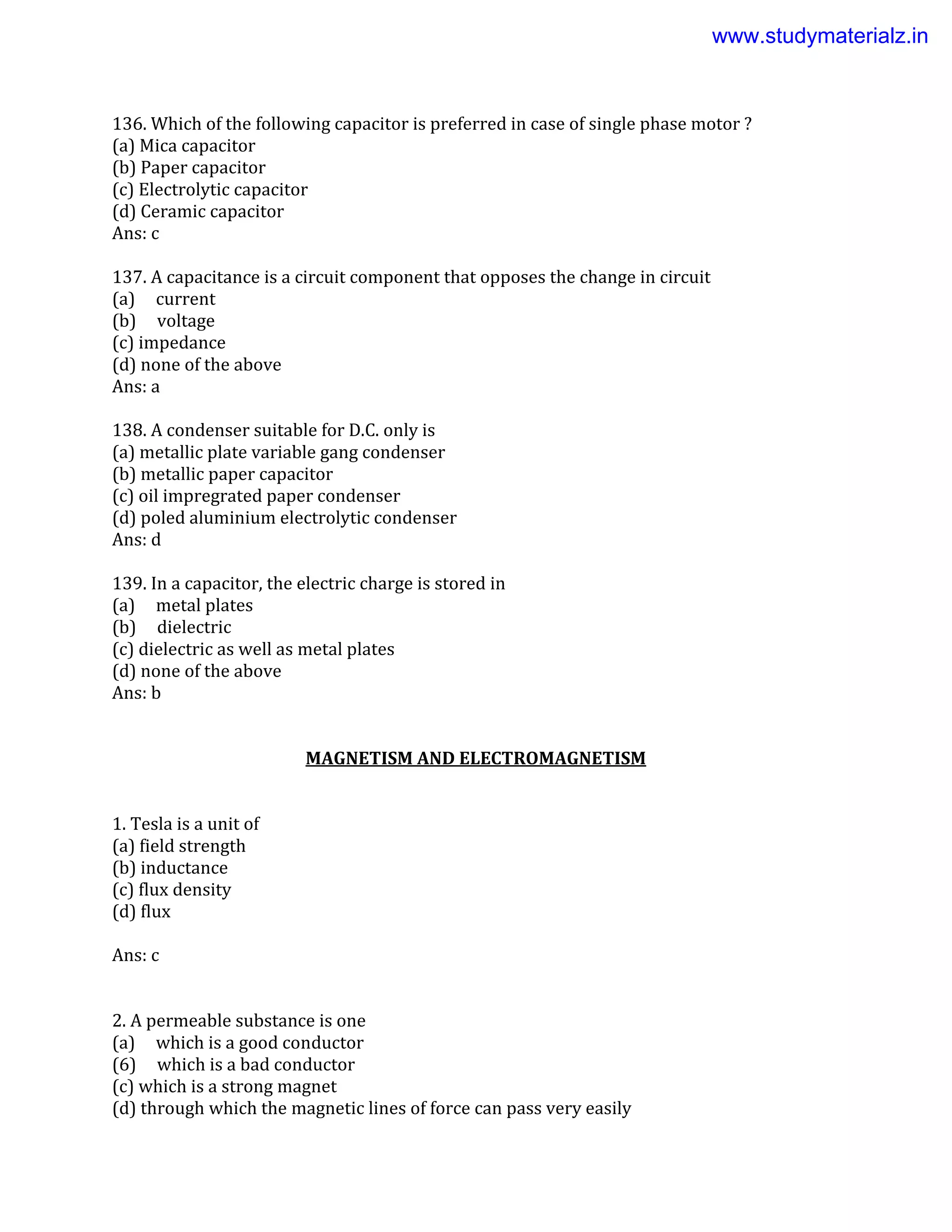 Electromagnetic theory objective type questions watermark | PDF | Chemistry | Science