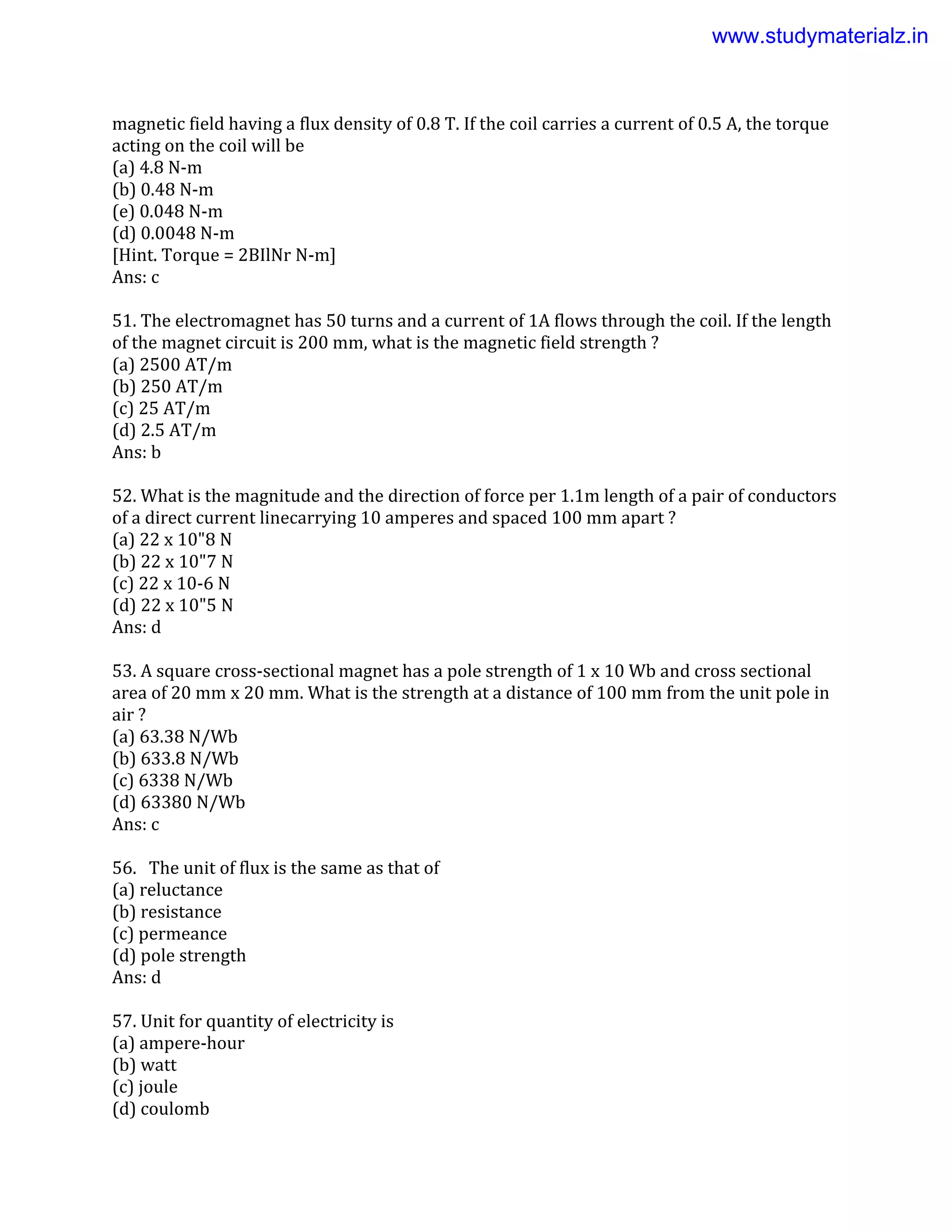 Electromagnetic theory objective type questions watermark | PDF | Chemistry | Science