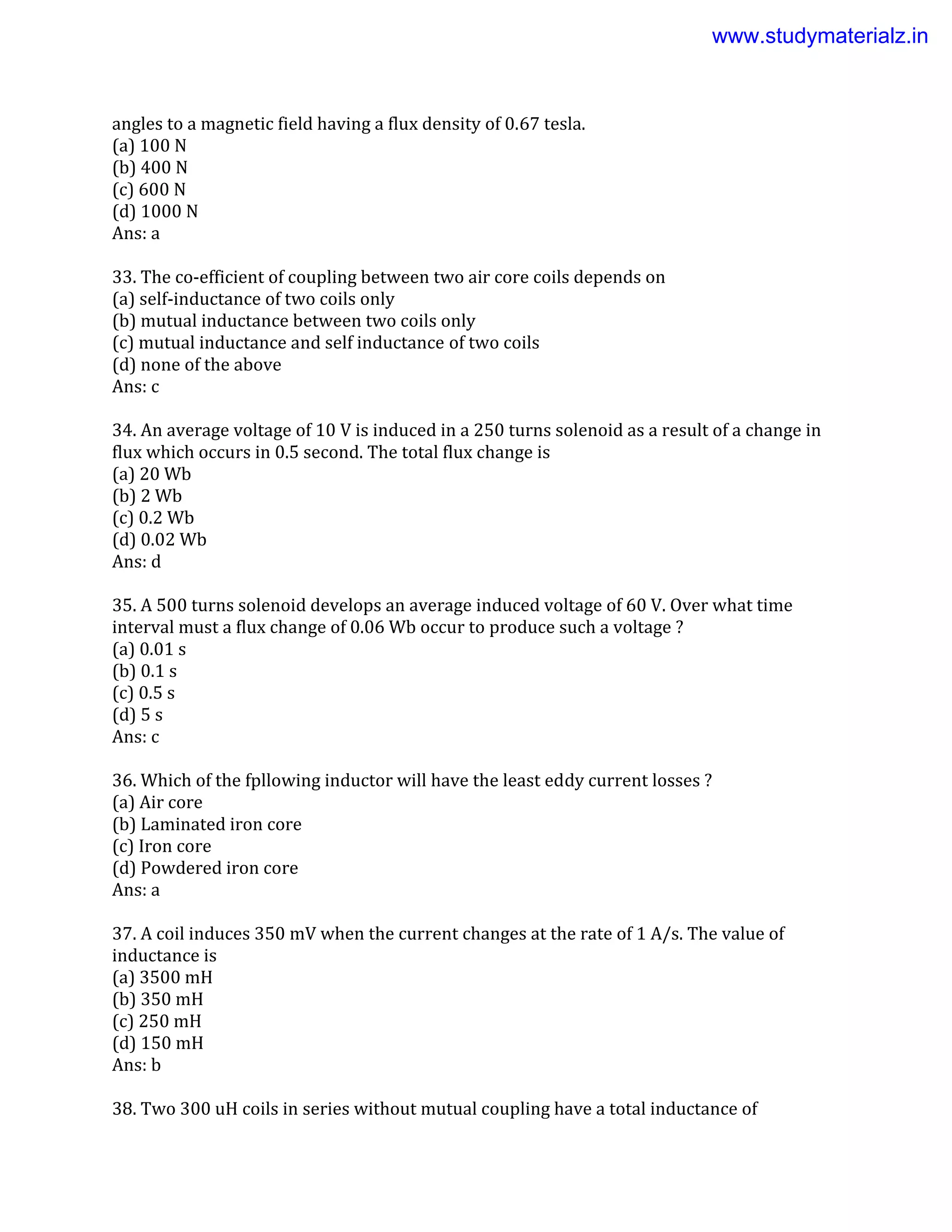 Electromagnetic theory objective type questions watermark | PDF | Chemistry | Science
