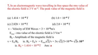 Electromagnetic Waves MCQ Class XII.pptx | Physics | Science