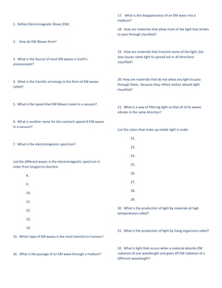 Electromagnetic waves test | DOC | Physics | Science