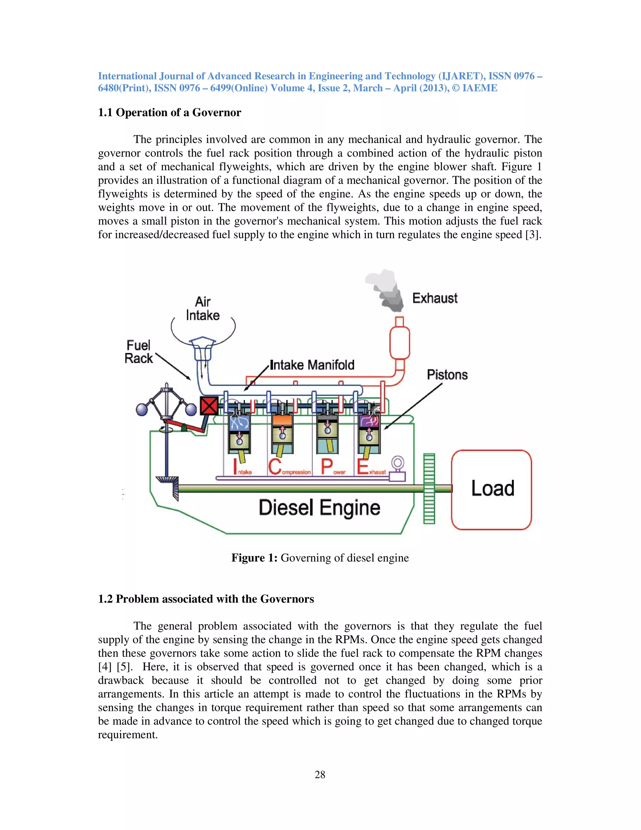 Electromechanical governing of diesel engine of a generator set through ...