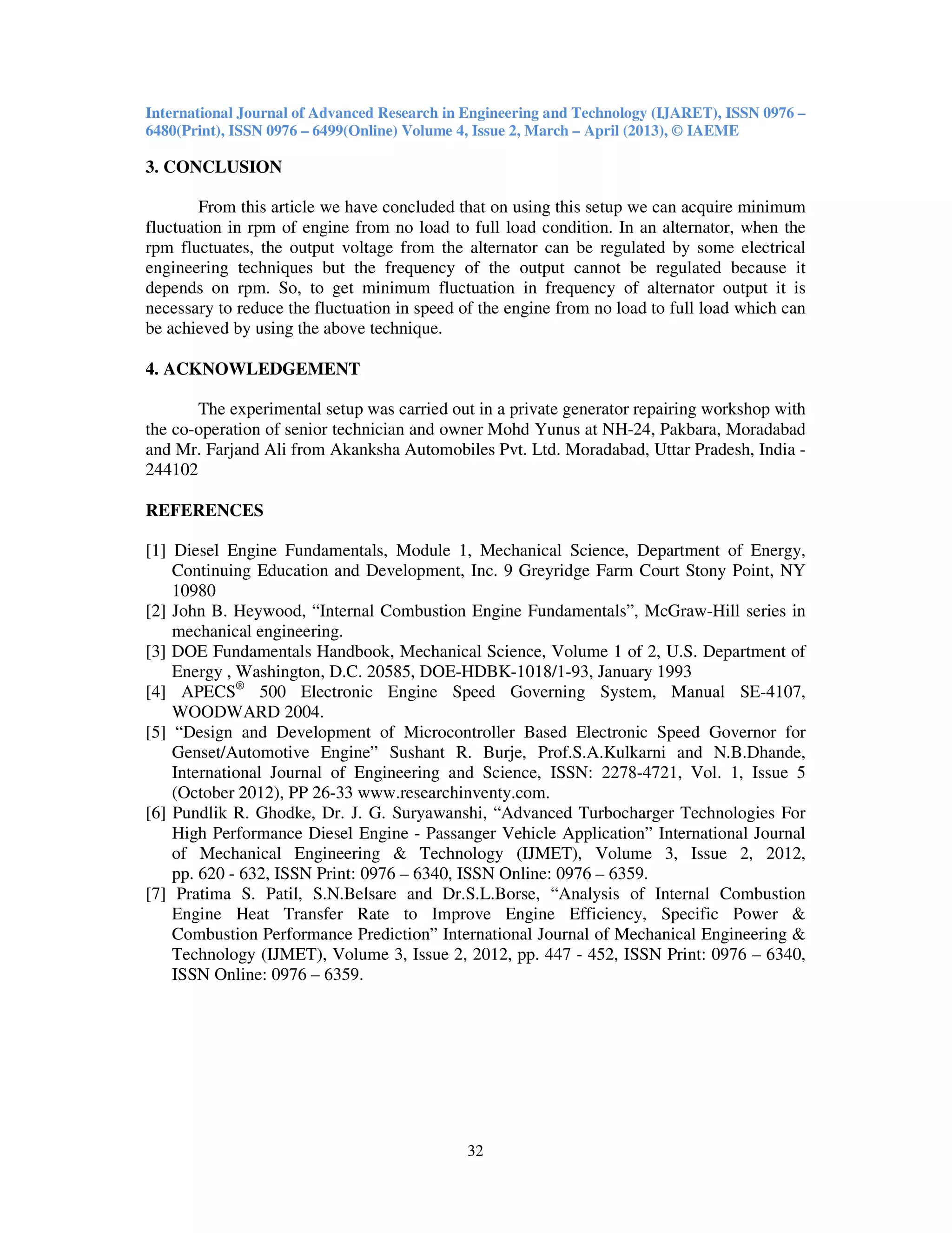 Electromechanical governing of diesel engine of a generator set through ...