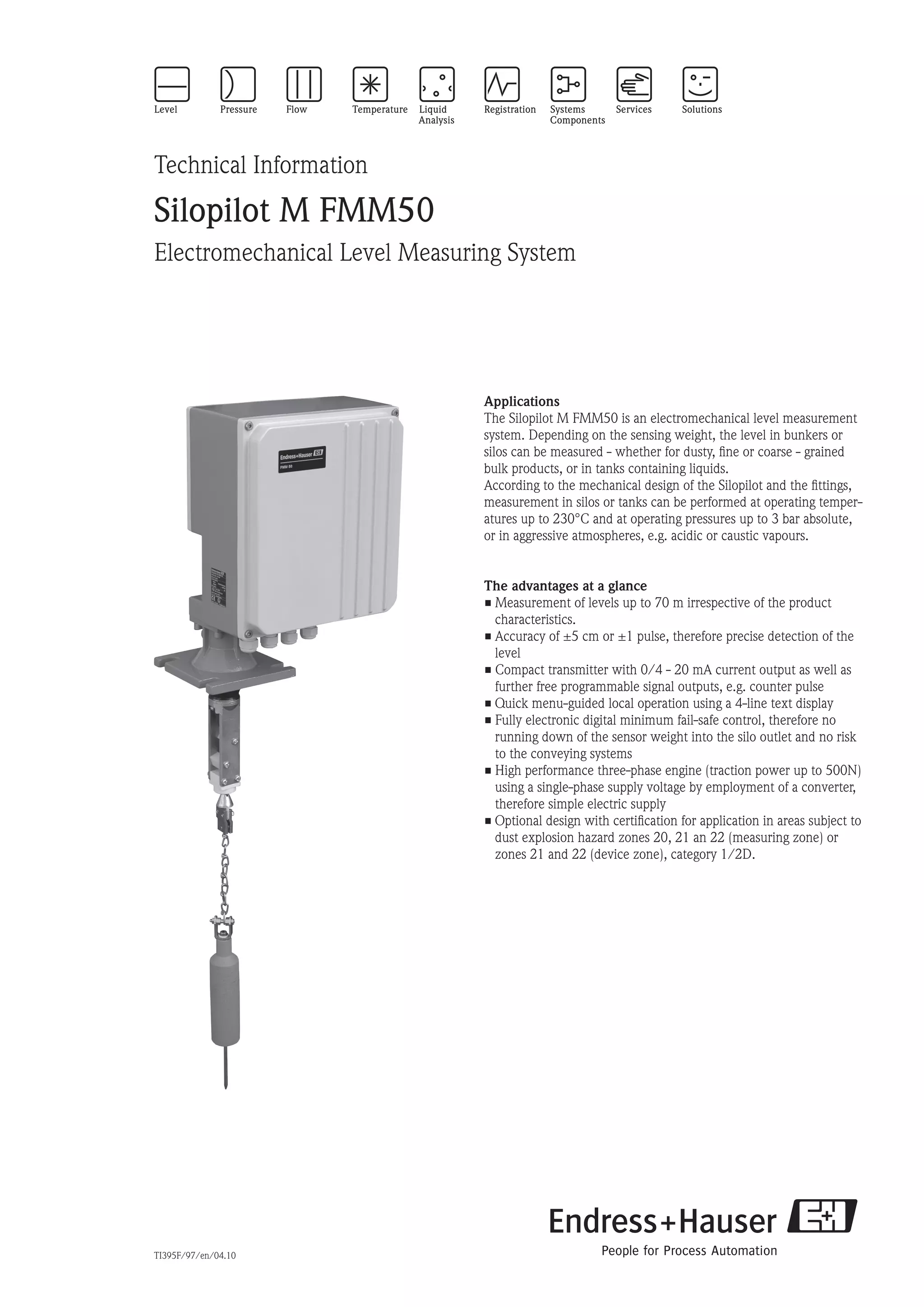 Electromechanical Level Measuring System-Silopilot M FMM50 | PDF