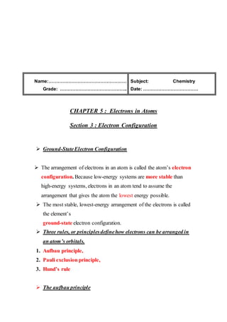 Electron configuration lecture notes | DOCX
