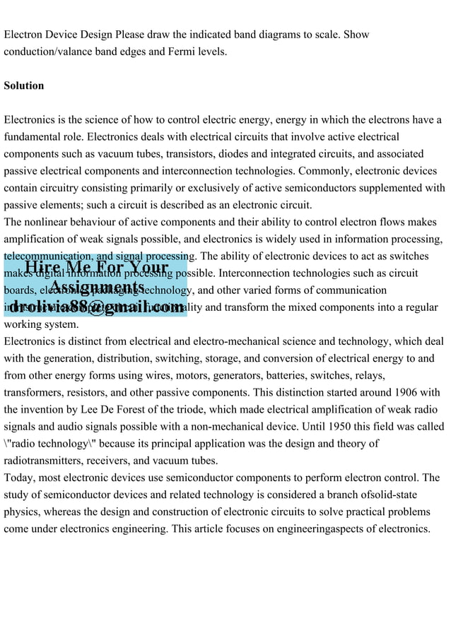 Electron Device Design Please draw the indicated band diagrams to sc.pdf