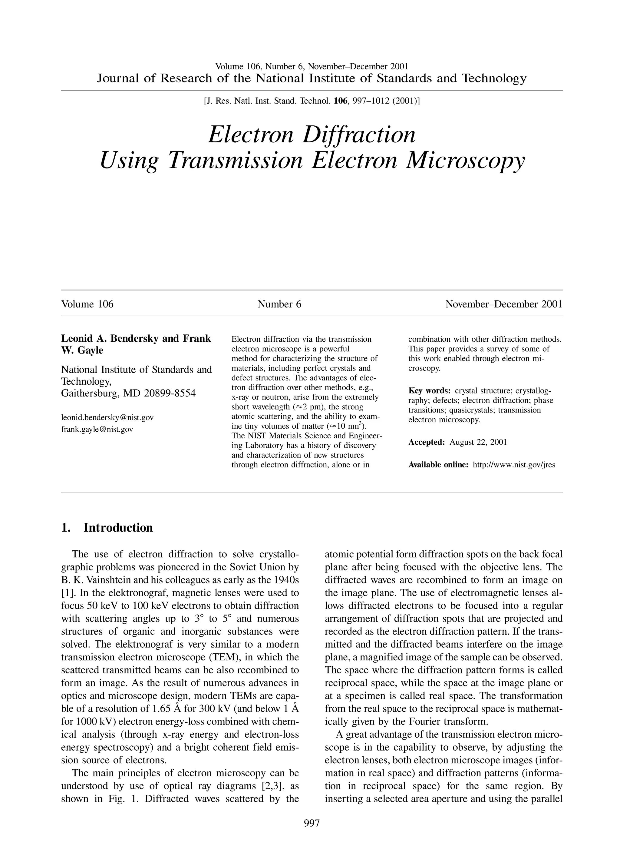 Electron Diffraction Using Transmission Electron Microscopy | PDF