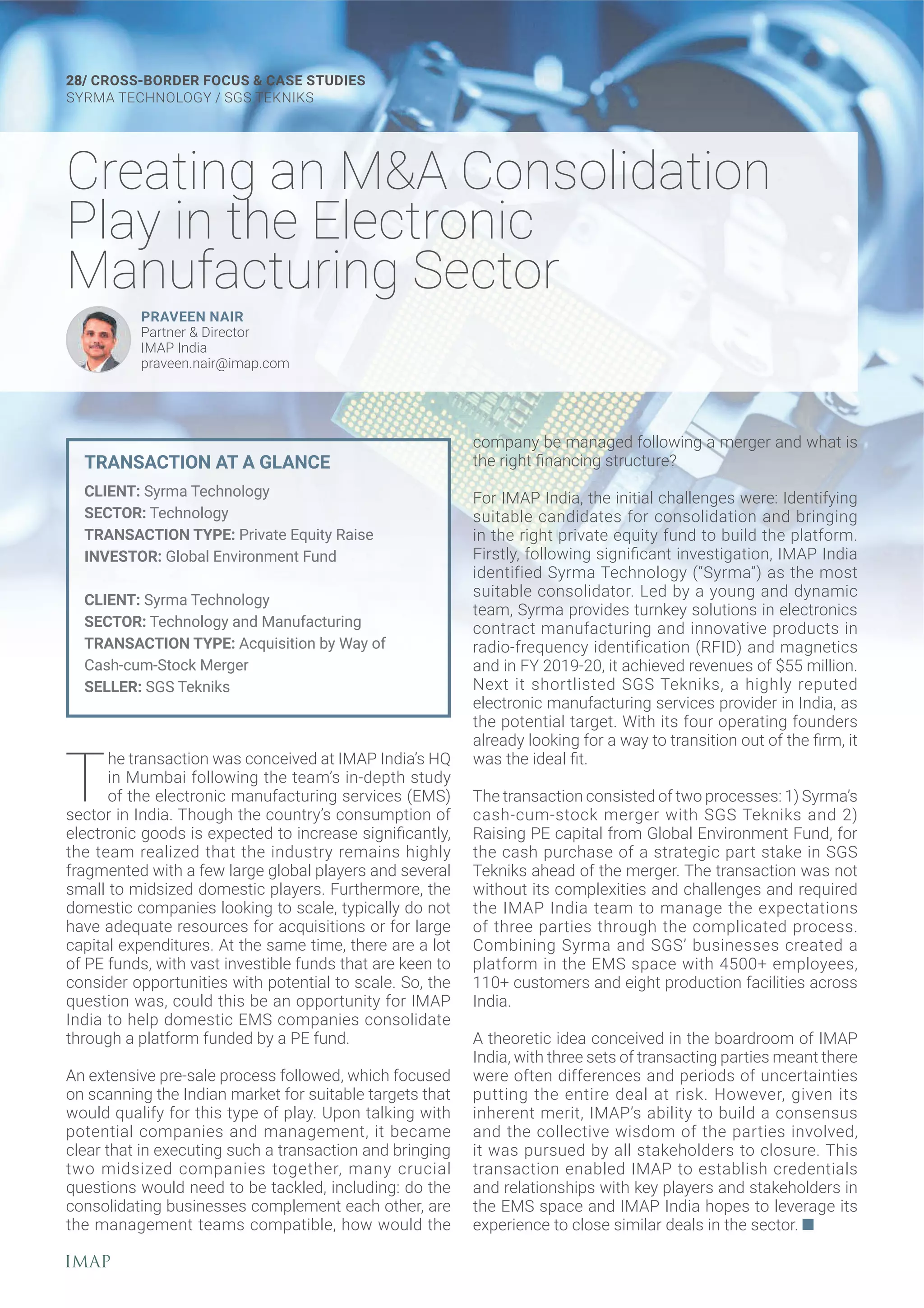 Creating an M&A Consolidation Play in the Electronic Manufacturing Sector | PDF
