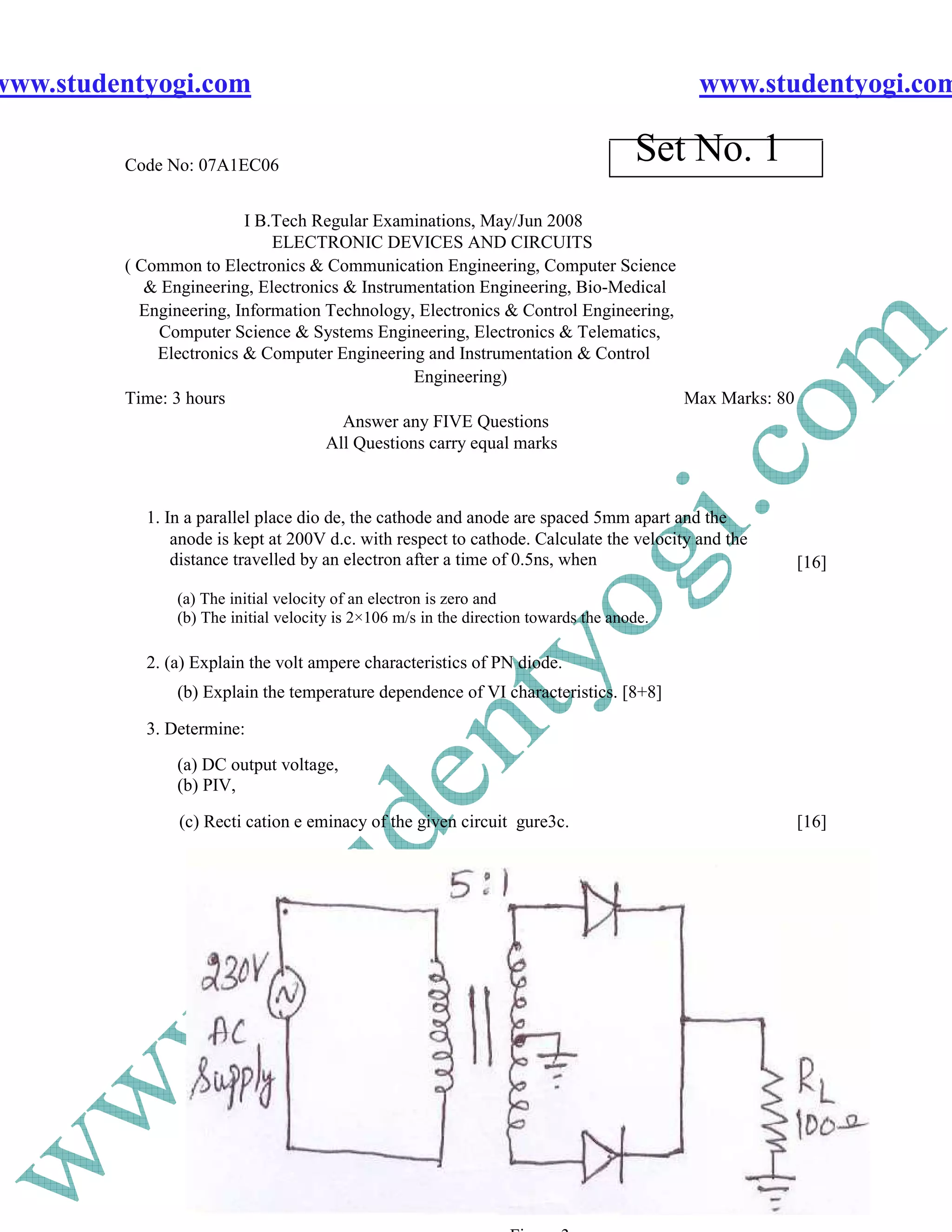 Electronic Devices And Circuits Jntu Model Paper{Www.Studentyogi.Com} | PDF
