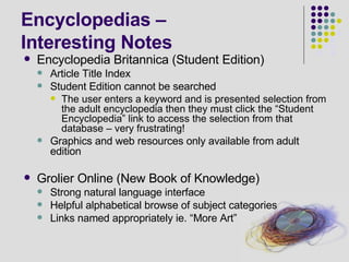 Electronic Encyclopedias for Upper Elementary School Users | PPT