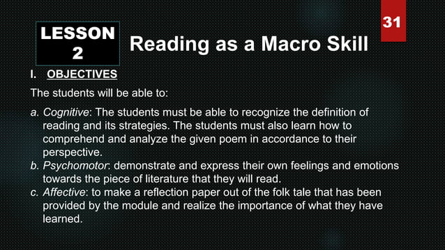 The FOUR(4) Macro Skills | PPTX | Homework and Study | Education
