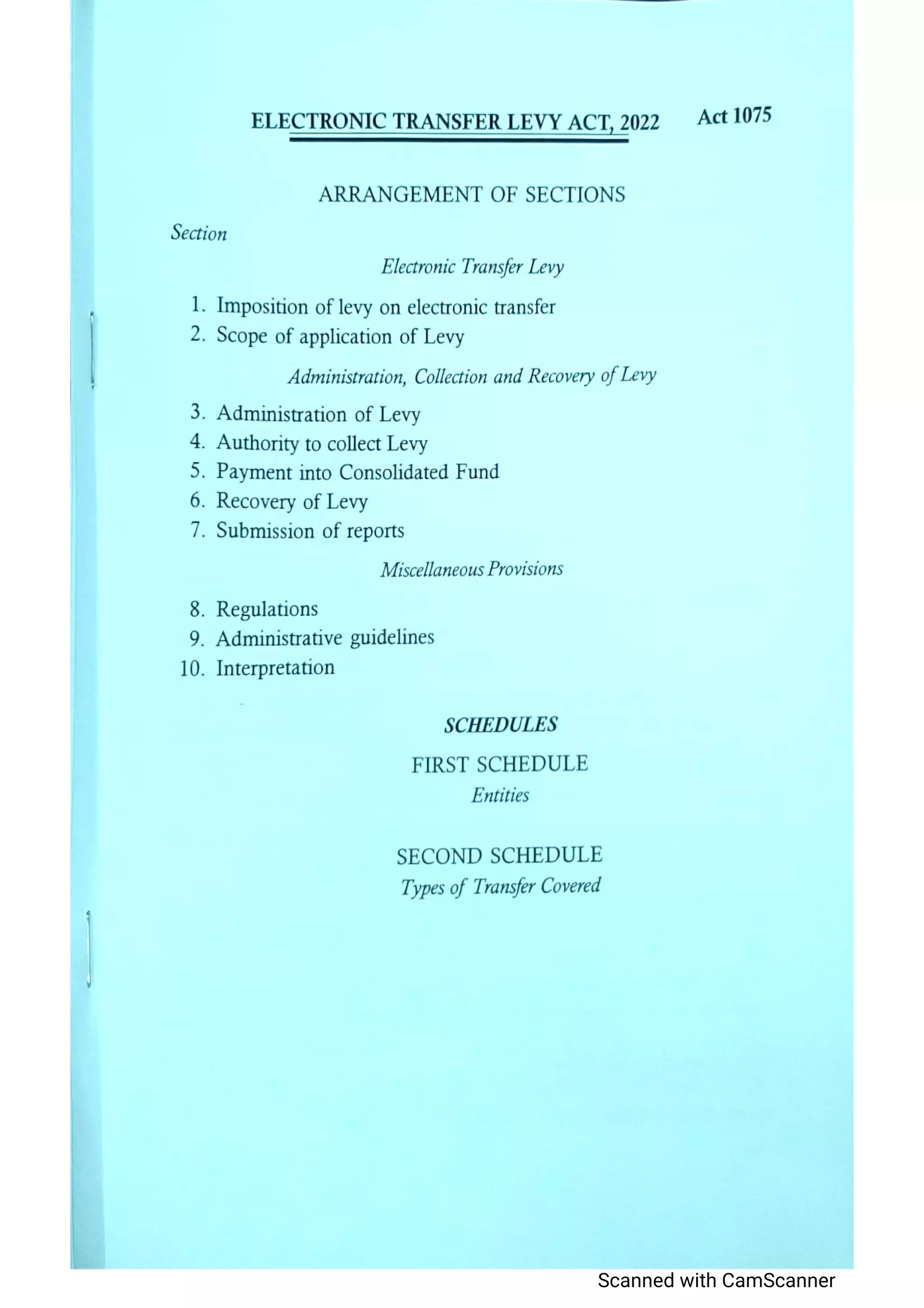 Electronic Transfer Levy Act 1075 | PDF