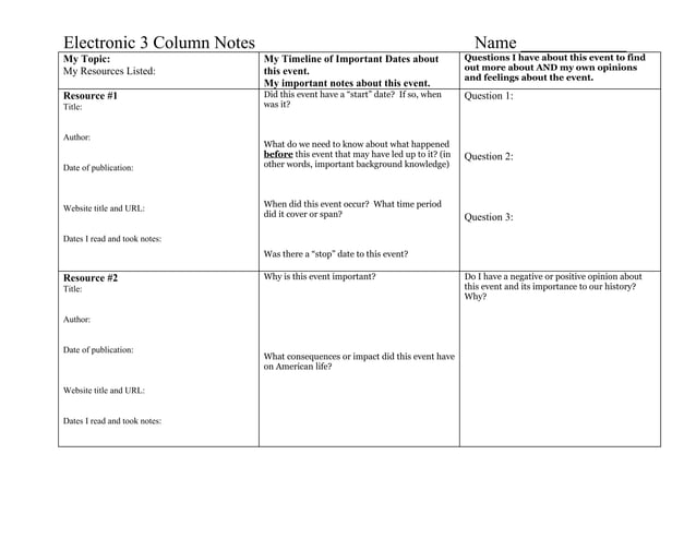 Electronic 3 column notes for units 5, 6, & 7 event | DOC