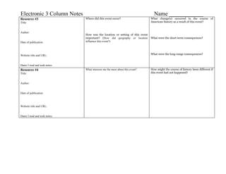 Electronic 3 column notes for units 5, 6, & 7 event | DOC
