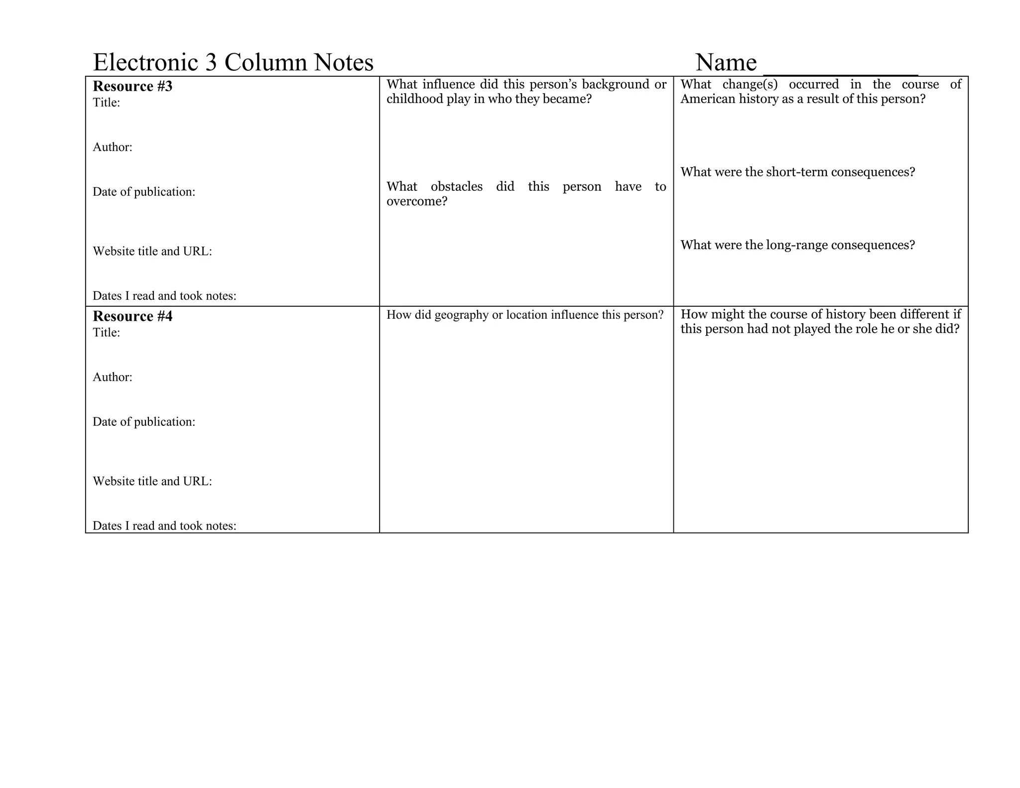 Electronic 3 column notes for units 5, 6, & 7 person | DOC