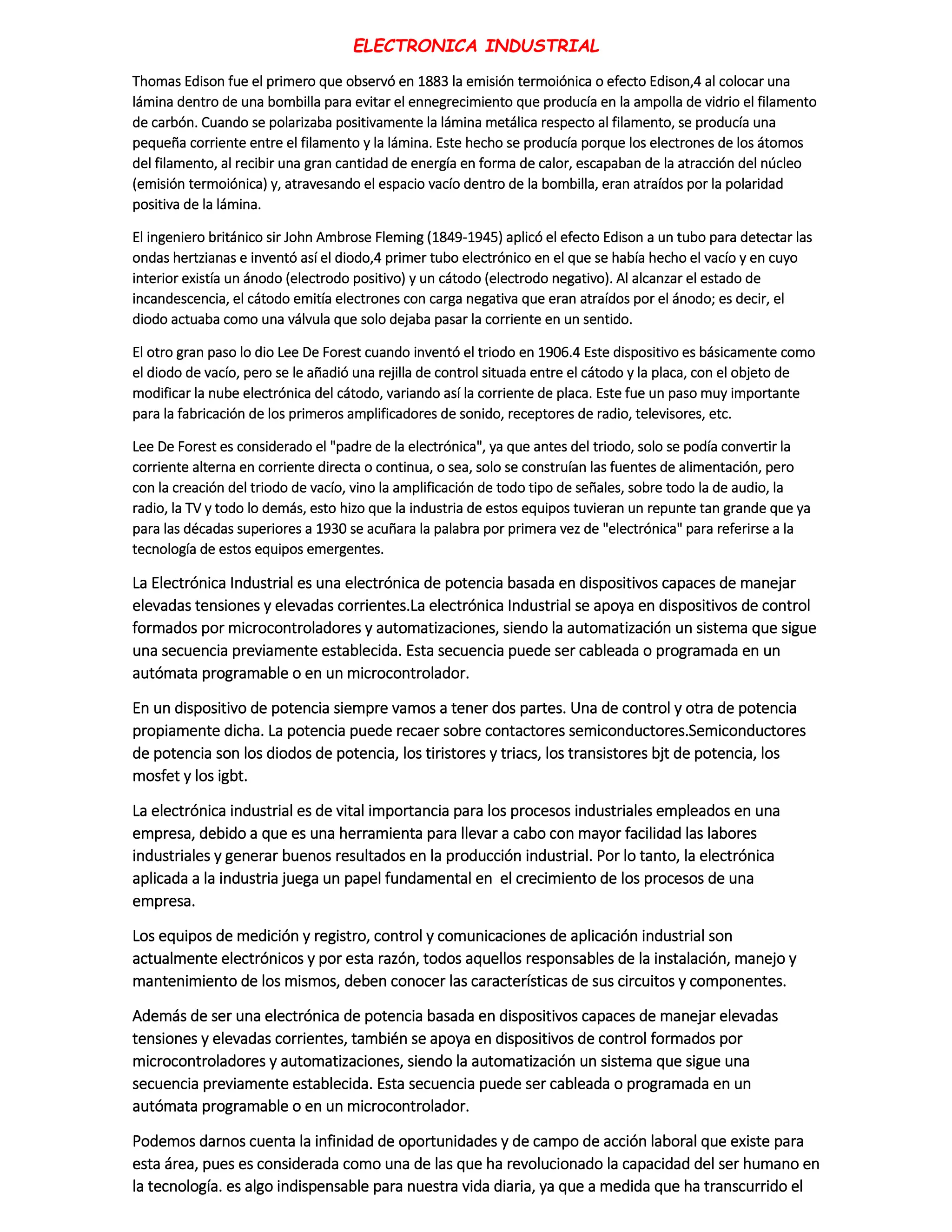 ELECTRONICA INDUSTRIAL HISTORIA,CONCEPTO | PDF