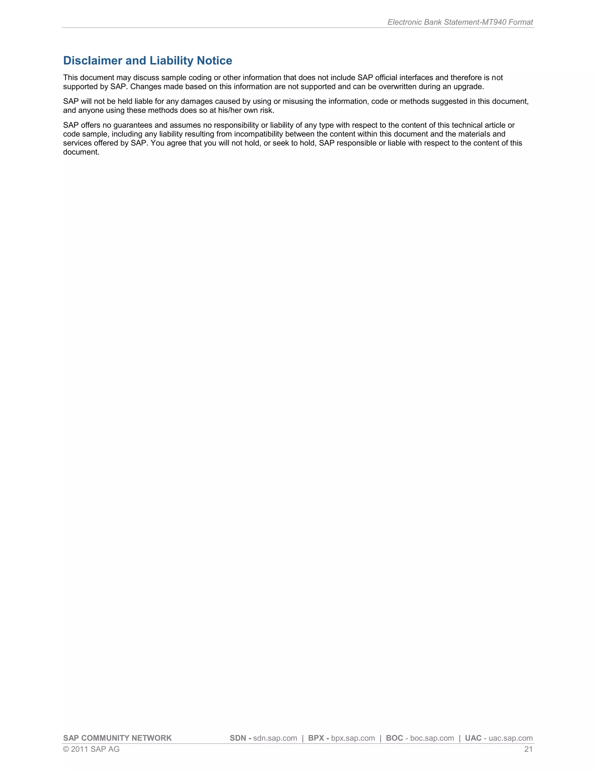 Electronic bank statement mt940 format | PDF