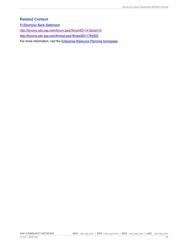 Electronic bank statement mt940 format | PDF