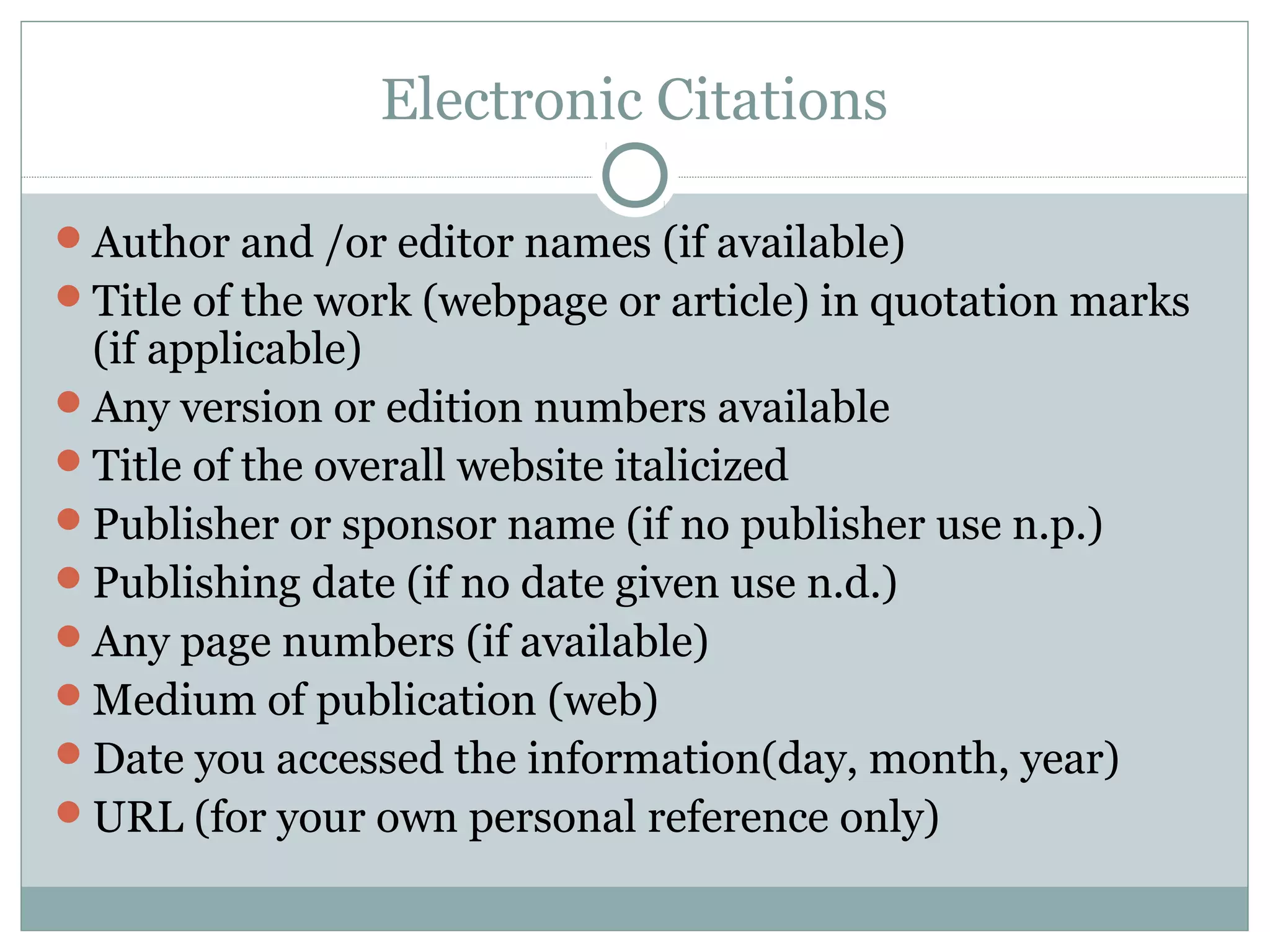 Electronic Citations | PPT