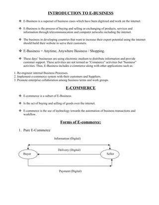 Full Notes on E-Commerce | Study Material for E-Commerce | DOC