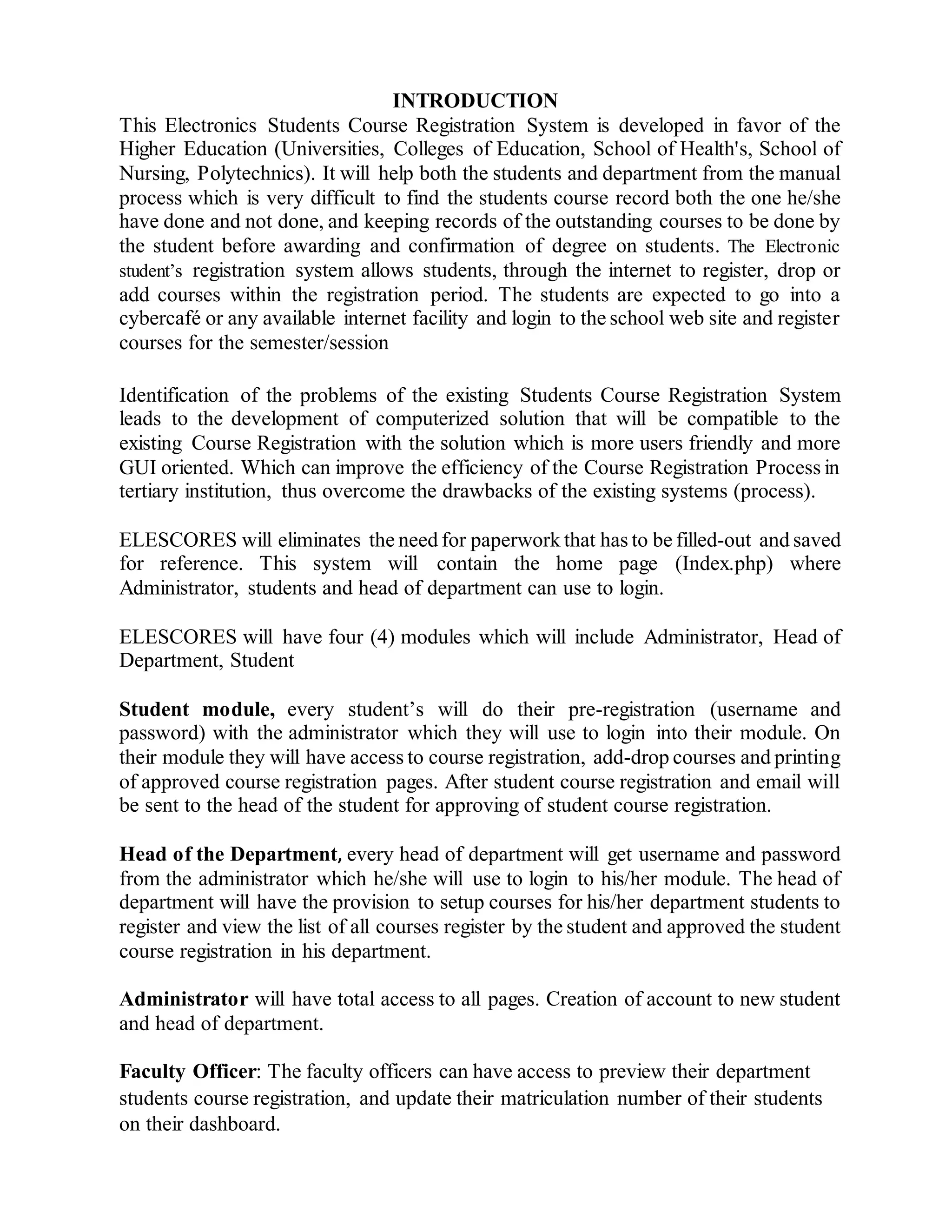 Electronic Student course registration System | DOCX