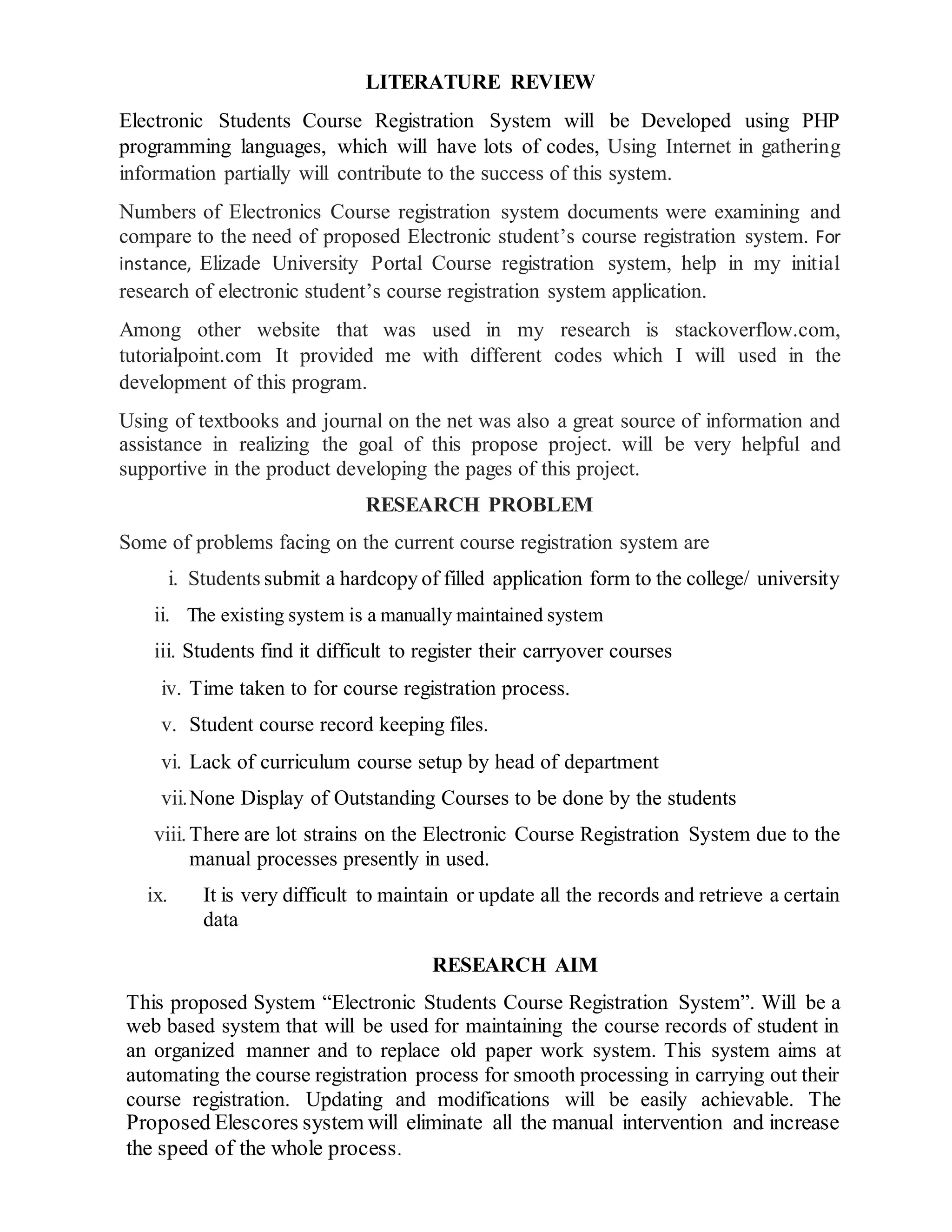 Electronic Student course registration System | DOCX