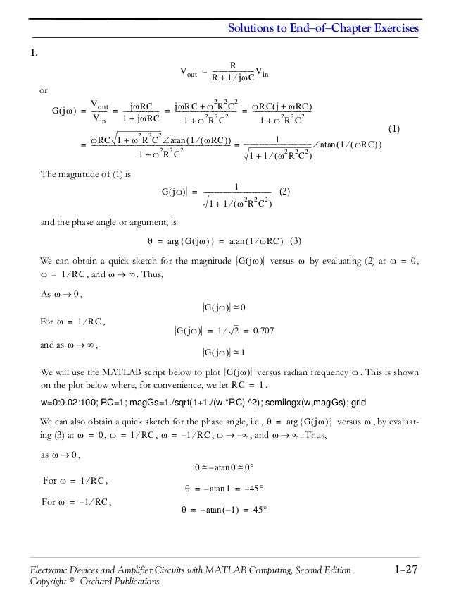 Electronic Devices And Amplifier Circuits With Matlab Computing 2nd
