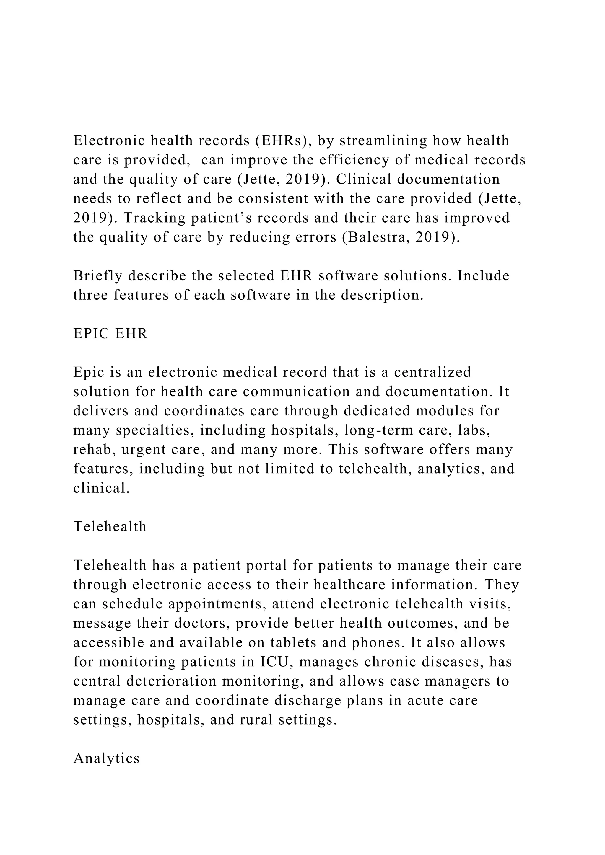 Electronic health records (EHRs), by streamlining how health car | DOCX