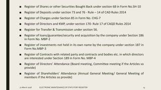 Electronic maintenance of Statutory Register under Companies Act, 2013 ...