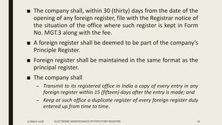 Electronic maintenance of Statutory Register under Companies Act, 2013 ...
