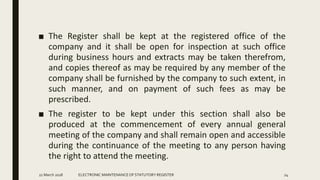 Electronic maintenance of Statutory Register under Companies Act, 2013 ...