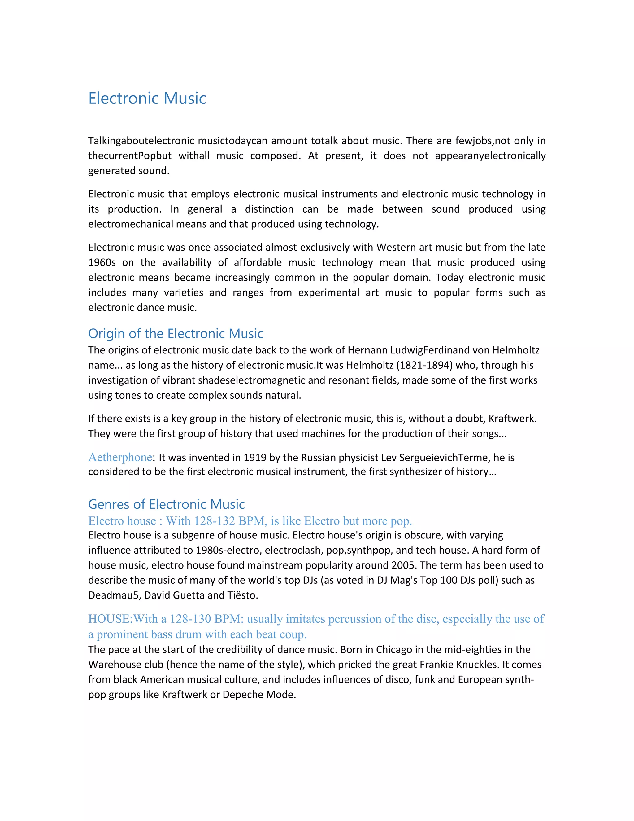 Electronic music summary | DOCX