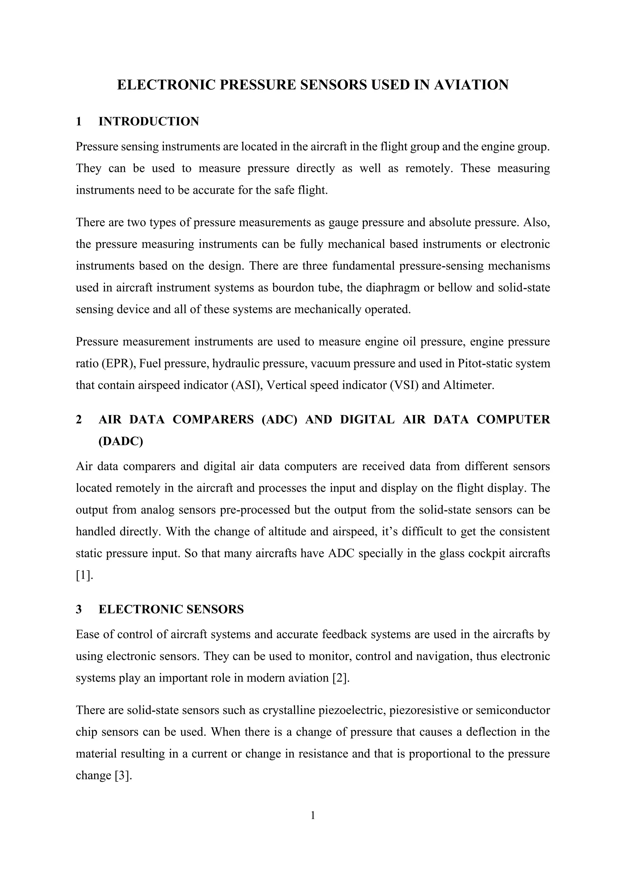 Electronic pressure sensors used in aircraft | PDF