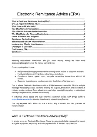 Electronic Remittance Advice (ERA) in Cross-Border Payments | PDF