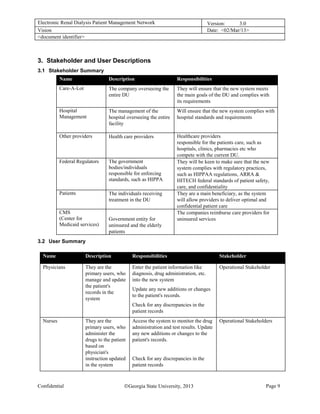 Electronic renal dialysis patient management network - vision document ...
