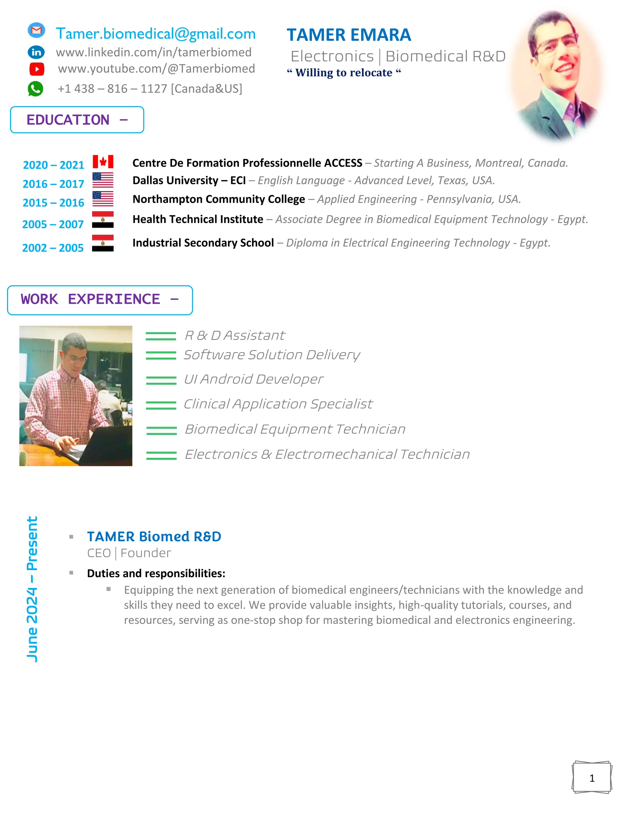 Electronics-Biomedical-TamerEmara- resume | PDF