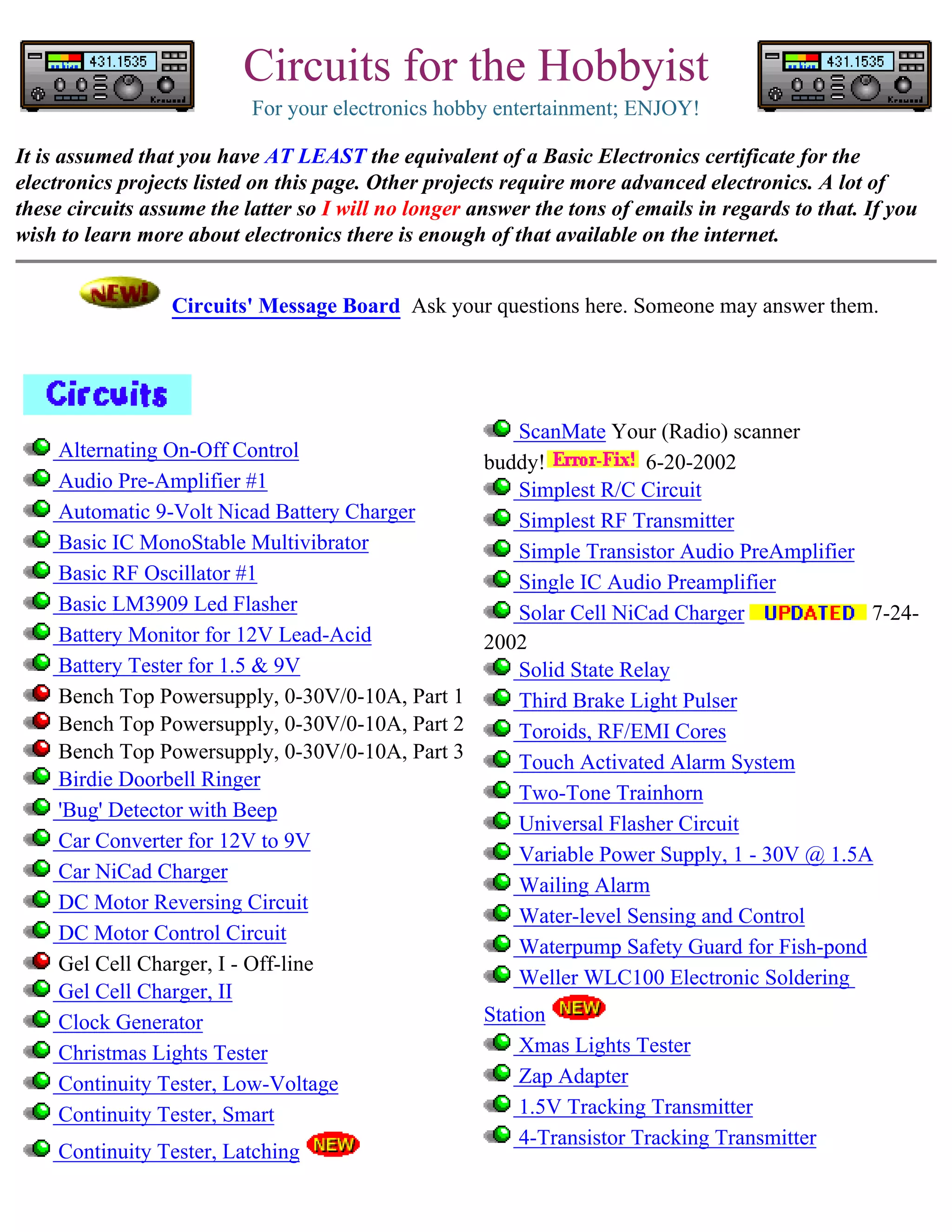Electronics schematic circuits for the hobbyist | PDF